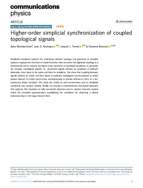 Pdf Higher Order Simplicial Synchronization Of Coupled Topological