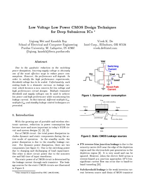 Pdf Low Voltage Low Power Cmos Design Techniques For Deep Submicron Ics