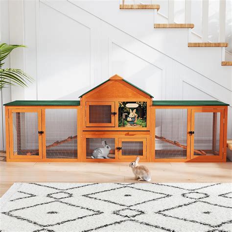 Coziwow 82” Extra Large Fashion Wooden Outdoor Rabbit Hutch Bunny Cage Indoor Easy To Assemble