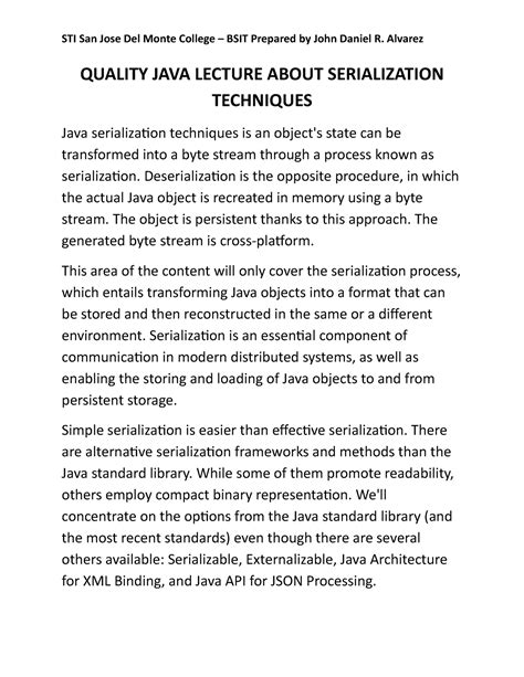 Quality Java Lecture About Serialization Techniques Quality Java
