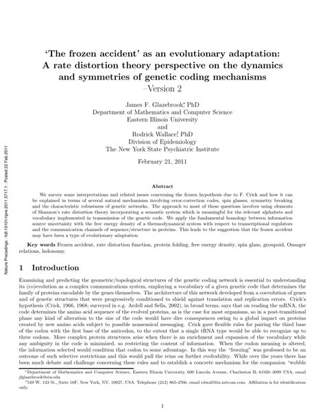 Pdf `the Frozen Accident As An Evolutionary Adaptation A Rate