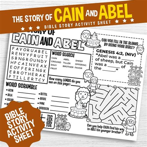 Cain And Abel Activity Sheet Instant Download Great Craft For