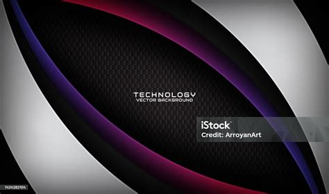 3d 블랙 실버 테크노 추상 배경은 어두운 공간에 레이어를 겹치며 파란색 빨간색 파도 효과 장식을 제공합니다 그래픽 디자인 요소 배너 전단지 카드 표지 또는 브로셔에 대한