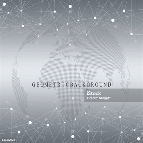 3 차원 추상 배경 행성입니다 가상 배경 통신 또는 입자 화합물 글로벌 네트워크 연결 및 라인 총 최소한의 혼란 디자인 벡터 일러스트 레이 션 0명에 대한 스톡 벡터 아트