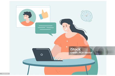 소셜 네트워크 플랫 벡터 일러스트레이션에서 채팅하는 소녀 개념에 대한 스톡 벡터 아트 및 기타 이미지 개념 검색 기포