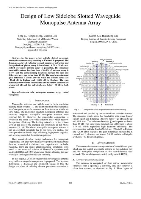 Pdf Design Of Low Sidelobe Slotted Waveguide Monopulse Antenna Array