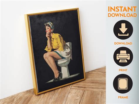 Funny Bathroom Art Toilet Humor Print Lady Poster For Restroom Wall