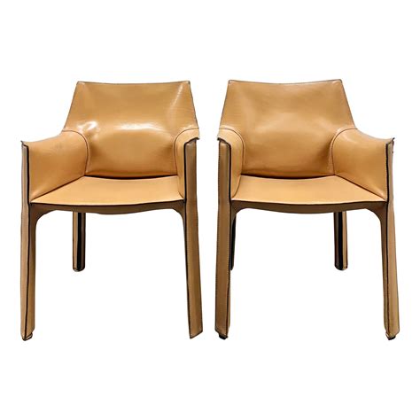 Cassina Leather Cab 413 Armchairs By Mario Bellini A Pair Chairish
