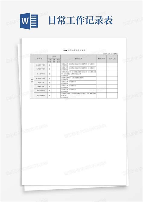 软件项目运维工作记录表参考word模板下载编号lwmkovjg熊猫办公