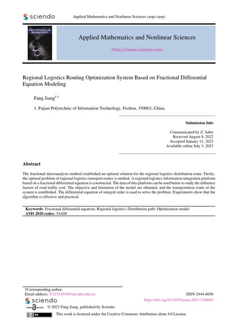 Pdf Regional Logistics Routing Optimization System Based On Fractional Differential Equation