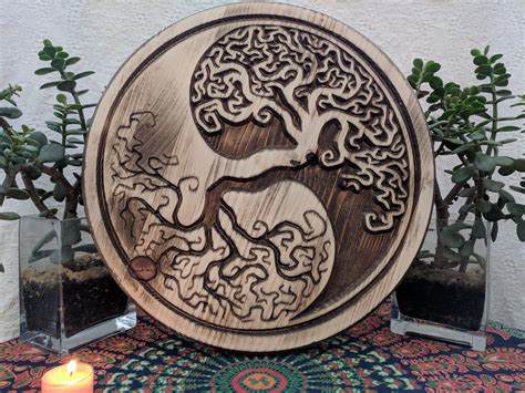 Ying Yang Yin Yang Wall Wood Burning Crafts Wood Burning Art Wood Crafts Tree Of Life