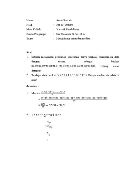 Anini Siswati 236401150209 Menghitung Mean Dan Median Pdf