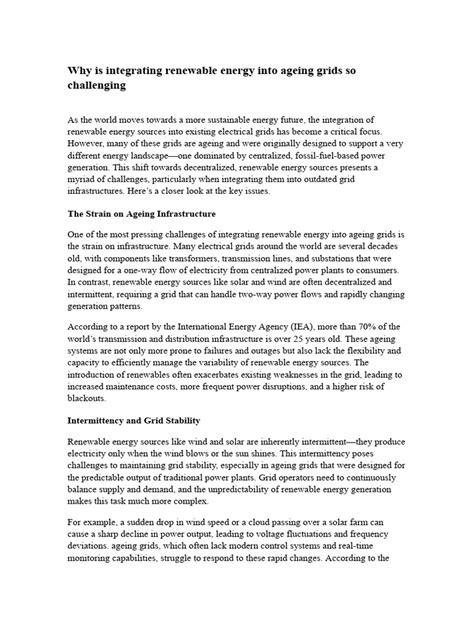 Why Is Integrating Renewable Energy Into Aging Grids So Challenging Pdf Electrical Grid