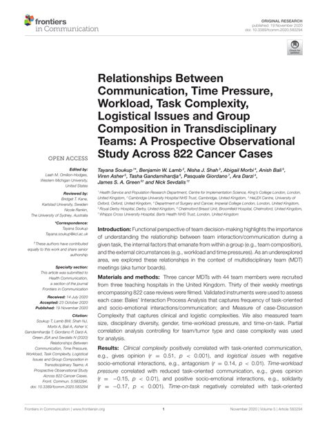 Pdf Relationships Between Communication Time Pressure Workload