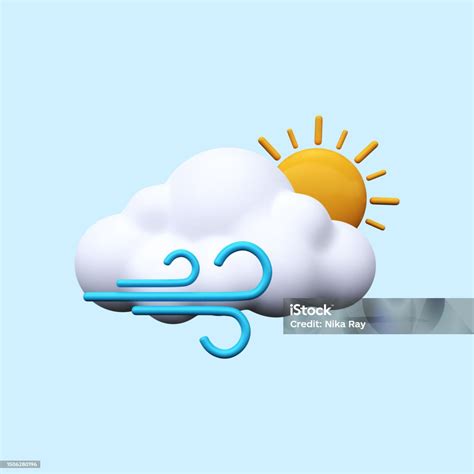 맑고 바람이 많이 부는 날 일기 예보 아이콘입니다 기상 표지판 3d 렌더링 0명에 대한 스톡 사진 및 기타 이미지 0명 3