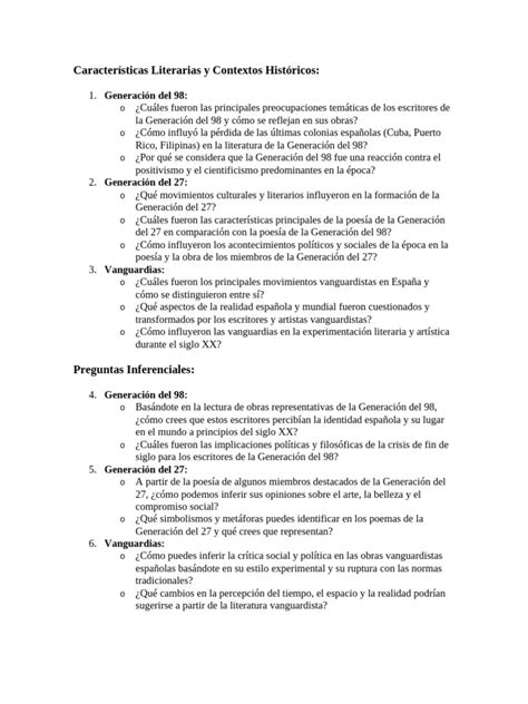 Taller Sobre Las Vanguardias Generación Del 98 Y Del 27 Pdf