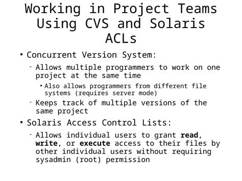 Ppt Working In Project Teams Using Cvs And Solaris Acls Concurrent
