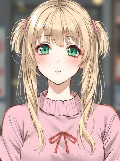 Ai Generated Blonde Female Anime Character Dressed In Pink Stock