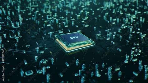 Technological Background With Cpu And Circuit Board Flying Cpu And Installation In Center