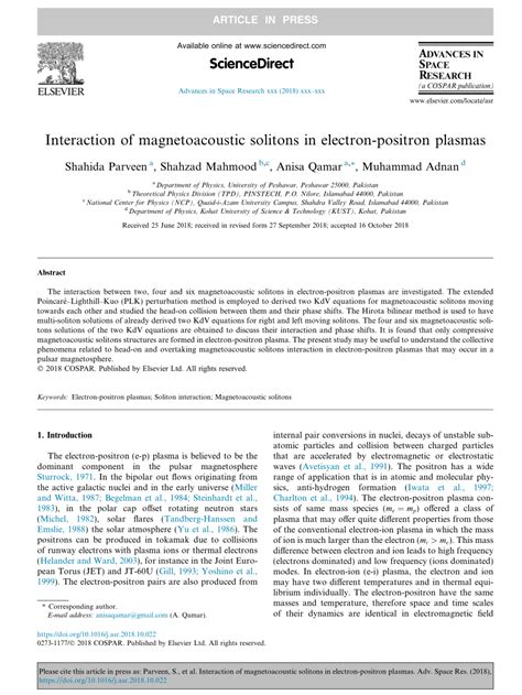 Pdf Interaction Of Magnetoacoustic Solitons In Electron Positron Plasmas