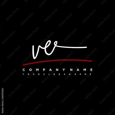 Ve Signature Initials Handwritten Logo Vector Template With Red Underline Hand Drawn