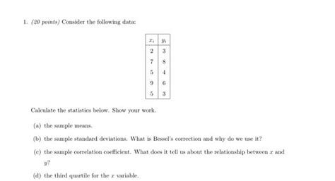 Solved 1 20 Points Consider The Following Data Calculate