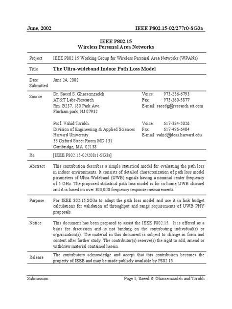 02277r0p802 15 Sg3a 80215 Uwb Propagation Path Loss Model Pdf