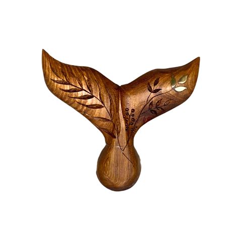 Hand Carved Whale Tail Wall Hook With Brass Inlay