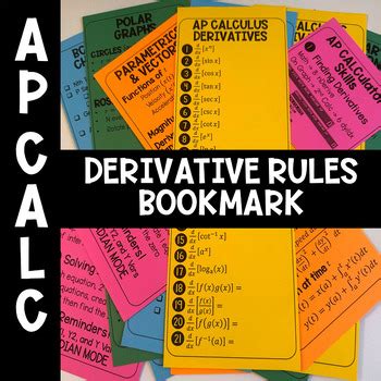 AP Calculus Derivative Rules BOOKMARK Formula Graphic By Profx Math