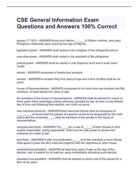 cse general information exam questions and answers 100 correct cse general information