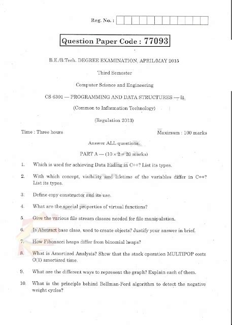 Cs6301 Programming And Data Structures Ii 3rd Semester 2015 Be Cse