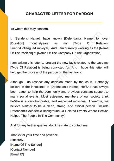 Felony Pardon Letter Sample