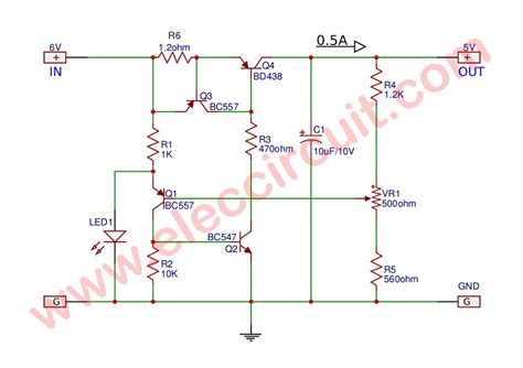 5V Low Dropout Regulator Circuit Using Transistor And LED Basic Electronic Circuits