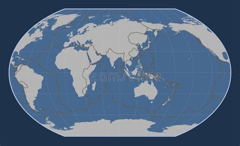 Tectonic Plate Boundaries On The World Contour Map 90 Pm Kavr Stock Illustration