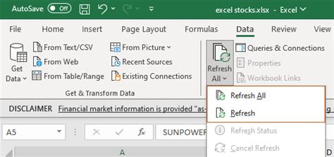 在 Excel 中获取实时股票数据：丰富数据类型指南