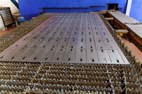 The Process Of Metal Cutting On A Cnc Laser Machine Industrial Technologies Stock Image