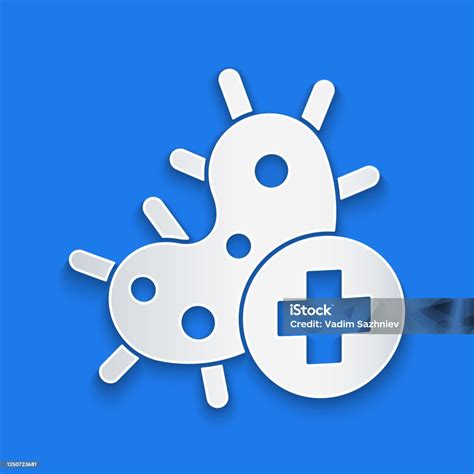 종이 잘라 파란색 배경에 격리 된 긍정적 인 바이러스 아이콘 코로나 바이러스 2019ncov 박테리아와 세균 세포암 미생물 곰팡이 종이 아트 스타일 벡터 일러스트레이션 3