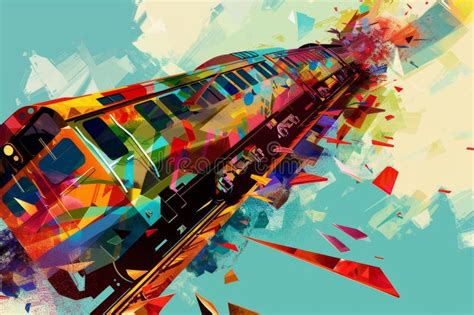 A Vibrant Painting Showing A Train On A Train Track In An Abstract