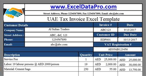 Download Uae Vat Tax Invoice Excel Template As Per The Federal Law 8 Of