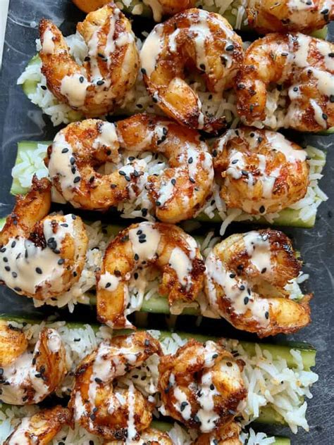 Spicy Shrimp Cucumber Sushi Boats Hungry Happens