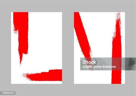 흰색 종이에 빨간 브러시 스트로크 수직 그런 지 템플릿 집합입니다 수채화 물감 페인트 브러시 스트로크 가리기에 대한 스톡 벡터 아트 및 기타 이미지 Istock