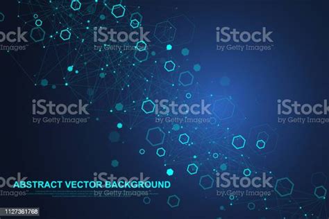 파도 함께 추상 육각 배경입니다 6 각형 분자 구조입니다 미래 기술 과학 스타일에 배경입니다 그래픽 디자인에 대 한 16 진수 배경입니다 벡터 일러스트 레이 션 육각형에