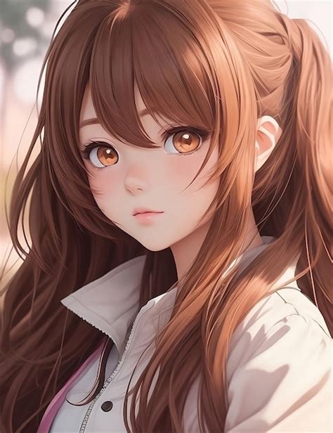 Ein Wunderschönes Anime Mädchen Mit Braunen Langen Haaren Premium Foto