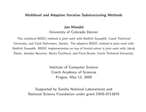 Ppt Multilevel And Adaptive Iterative Substructuring Methods Jan Mandel Powerpoint