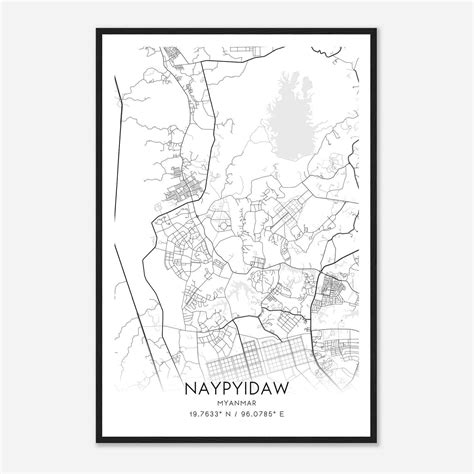 Naypyidaw Myanmar Map Poster Naypyidaw City Road Wall Art Print