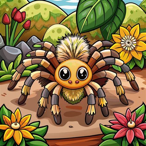 A Spider That Is Outside With Flowers And Plants Premium Ai Generated