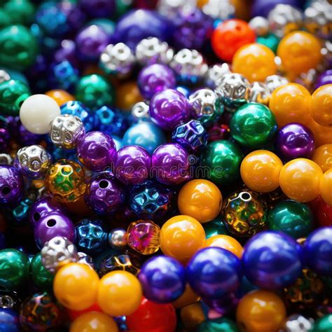 A Close Up Shot Of The Iconic Mardi Gras Beads In A Rainbow Of Colors