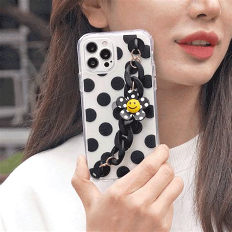 스마트몬스터 모던패턴 체인 스마일플라워 클리어 에어쿠션 젤하드케이스 갤럭시 아이폰