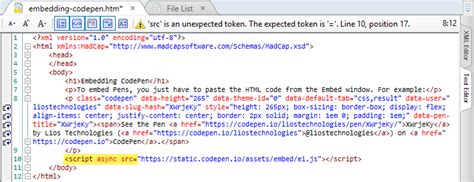 how to embed codepen and jsfiddle in madcap flare lios