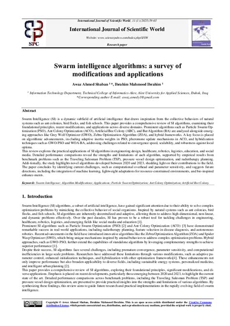 Pdf Swarm Intelligence Algorithms A Survey Of Modifications And Applications